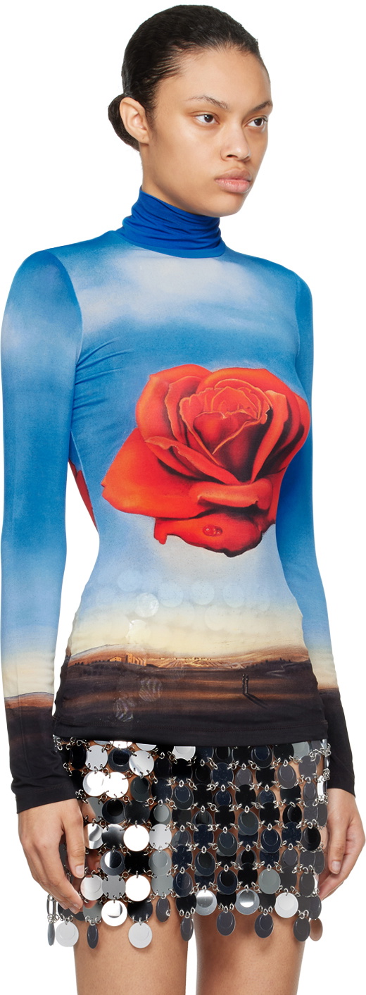 Rabanne Blue Printed Turtleneck Paco Rabanne