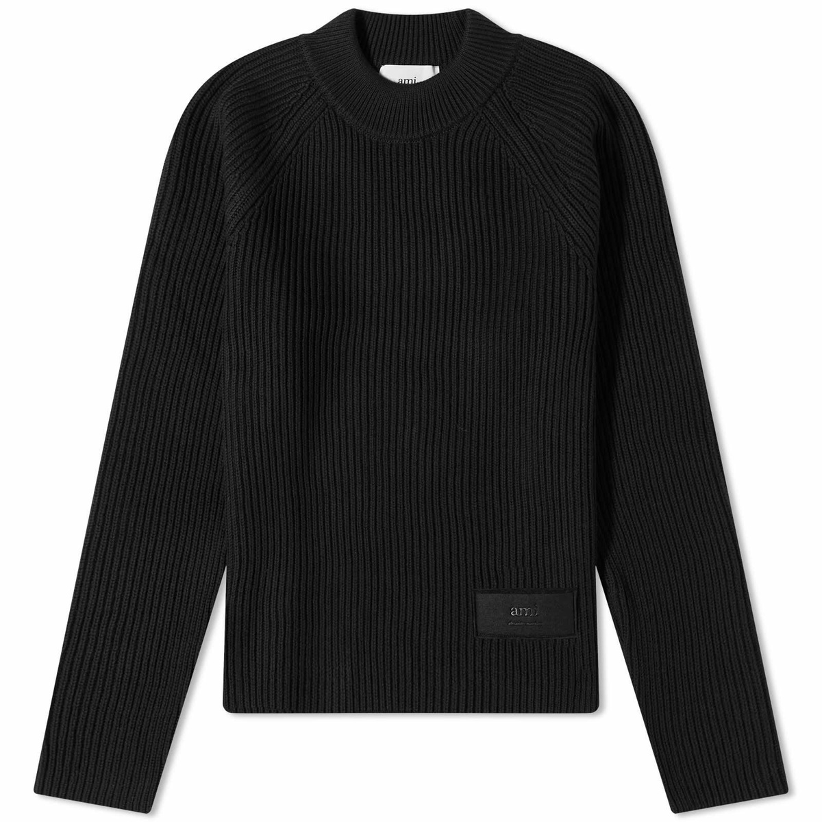 AMI Paris Men's Logo Label Ribbed Crew Knit in Night Blue AMI