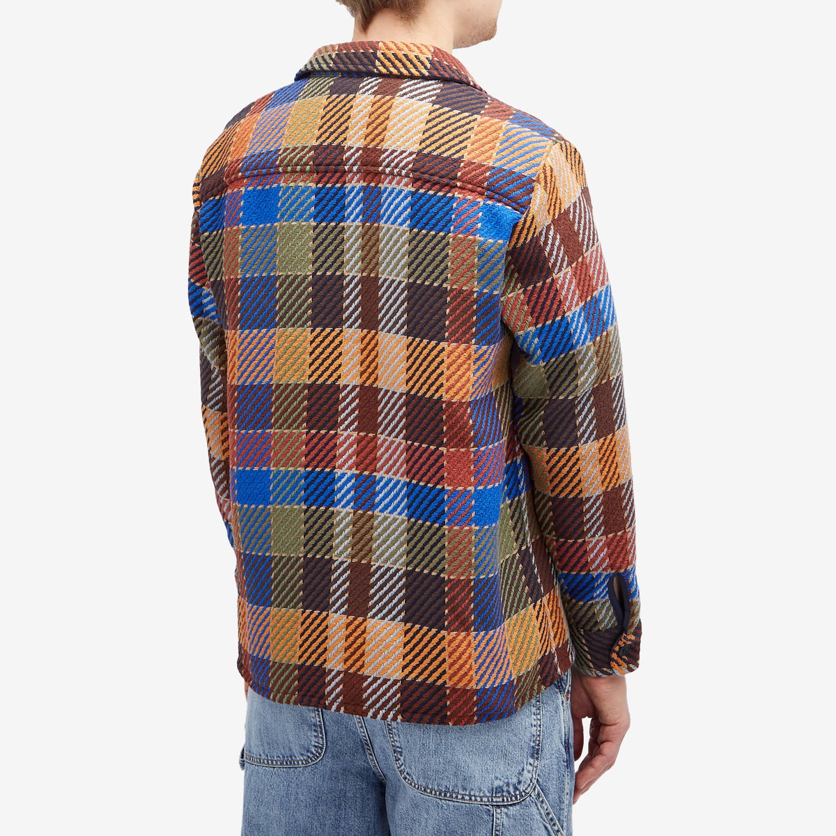 Wax London Men's Whiting Pike Overshirt in Burgundy/Blue Wax London