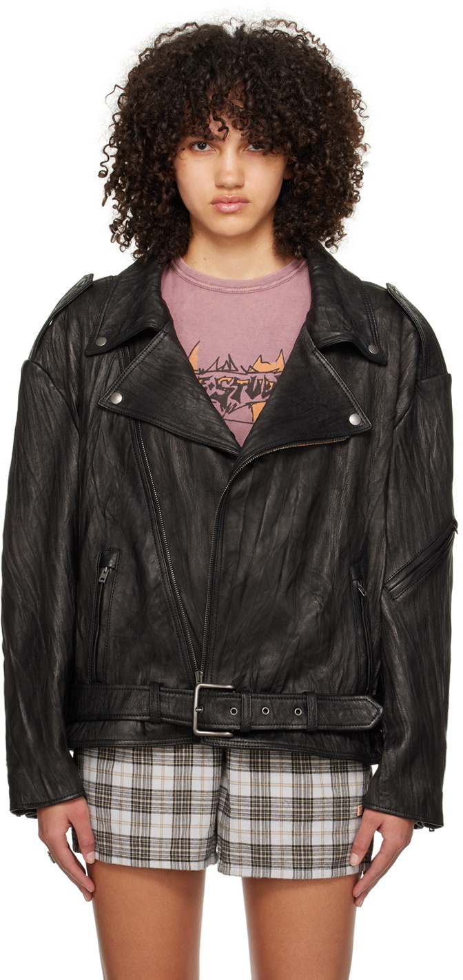 Acne Studios Black Crinkled Leather Jacket Acne Studios