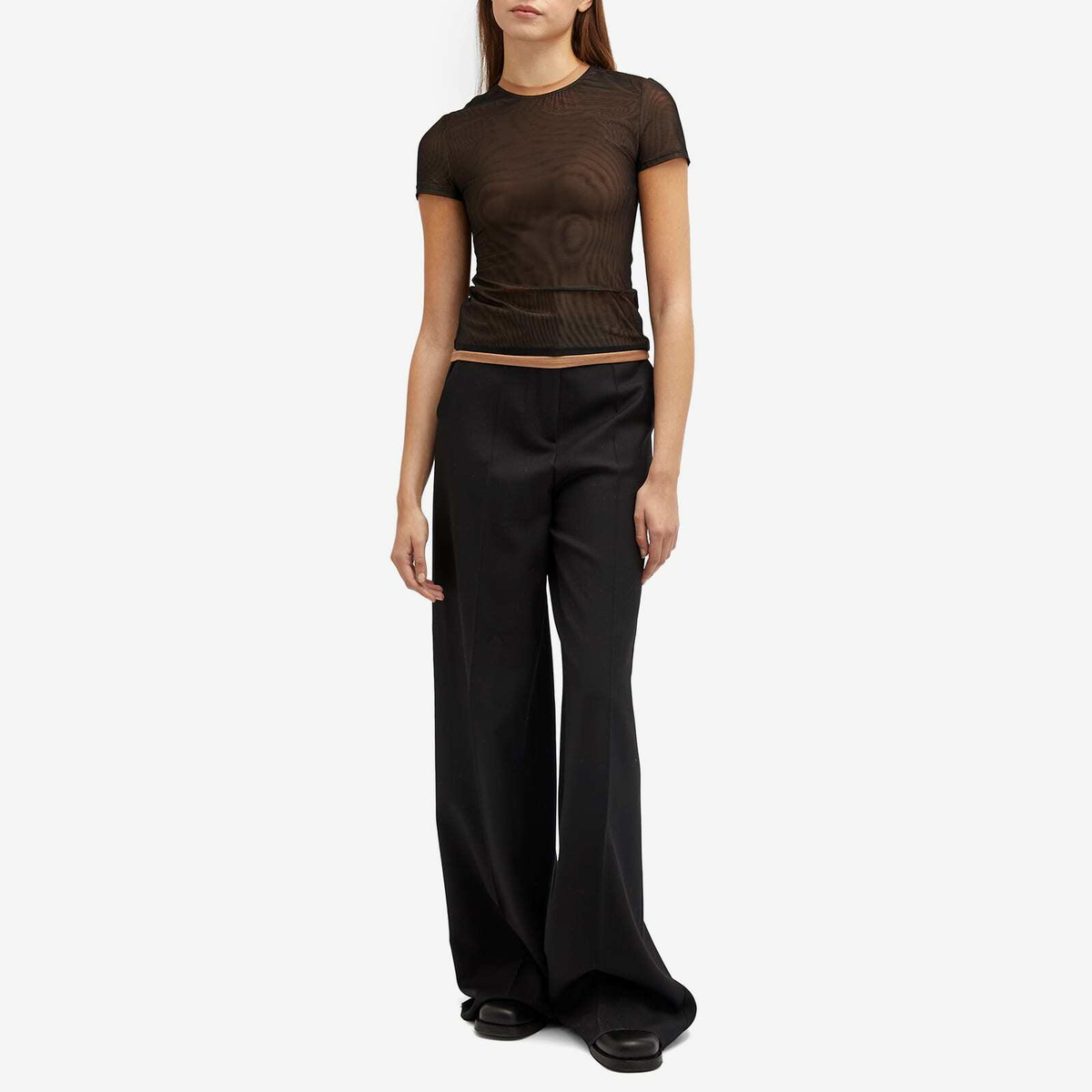 SIR. Women's Delta Overlay Mesh T-Shirt in Sepia SIR.