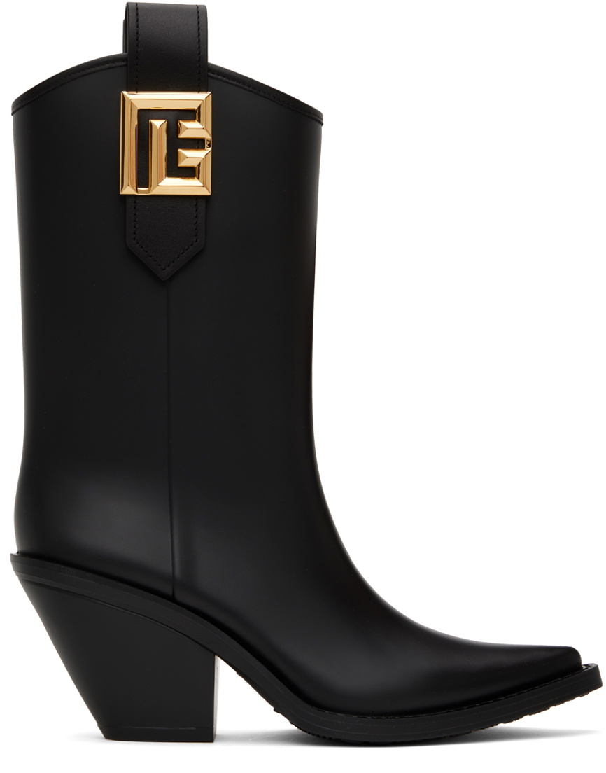 Balmain Black Rubber Tess PB Cowboy Boots Balmain