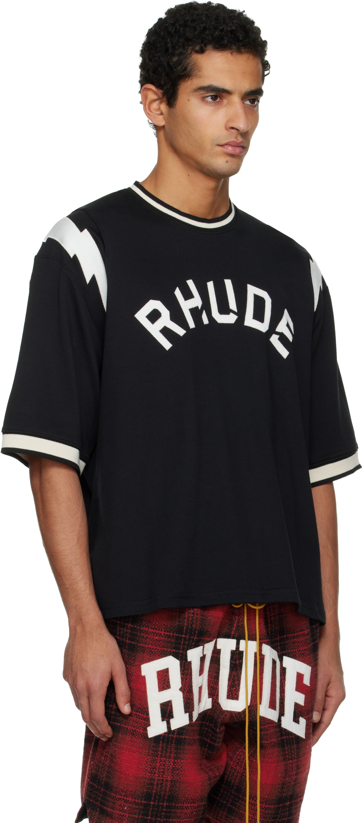 Rhude Black 'Rhude' Lightning Ringer Jersey T-shirt Rhude