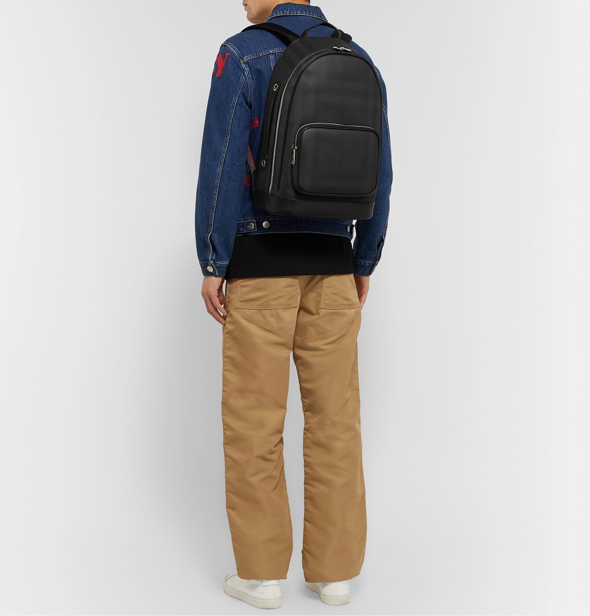 Burberry - Leather-Trimmed Checked Coated-Canvas Backpack - Gray Burberry