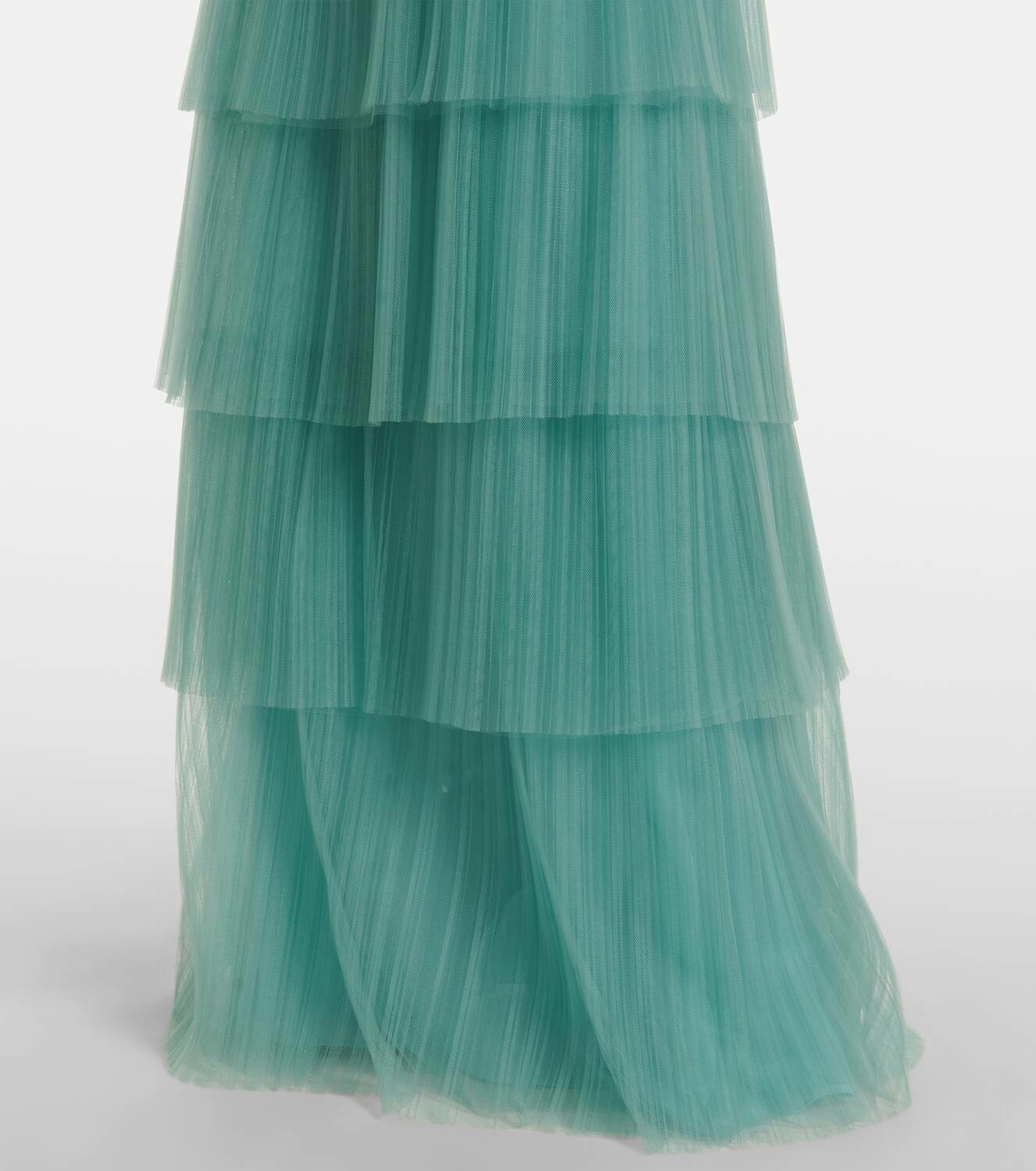 Costarellos Kali embellished tulle-trimmed plissé gown Costarellos