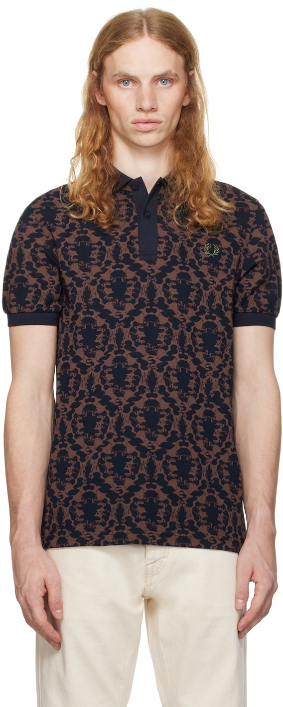 Fred Perry Navy & Brown Ink Blot Print Polo Fred Perry