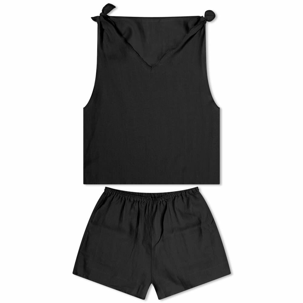 Deiji Studios Women's Knot Linen Pyjama Set in Deep Black Deiji Studios