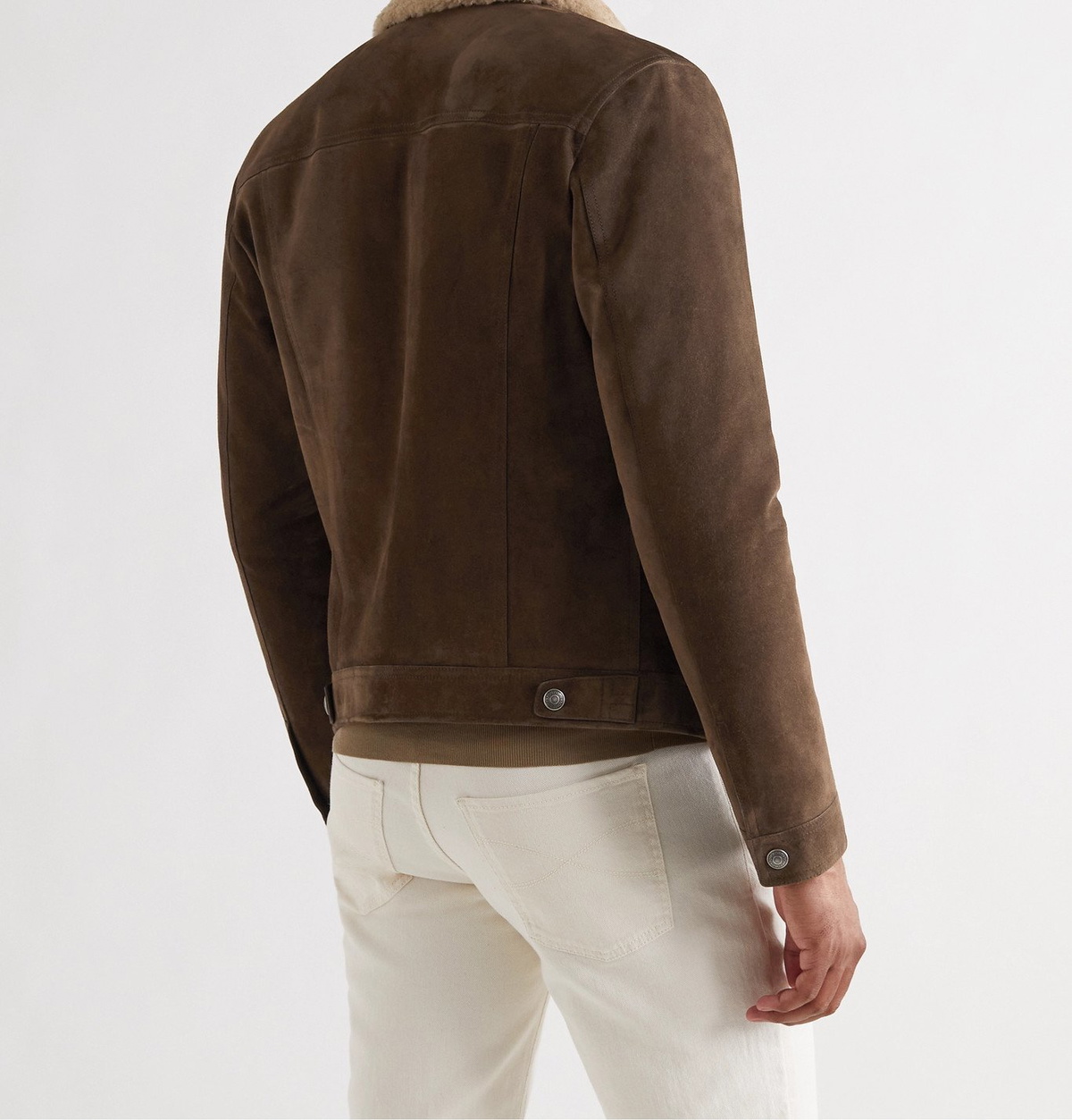 TOM FORD - Slim-Fit Shearling-Trimmed Suede Trucker Jacket - Brown TOM FORD