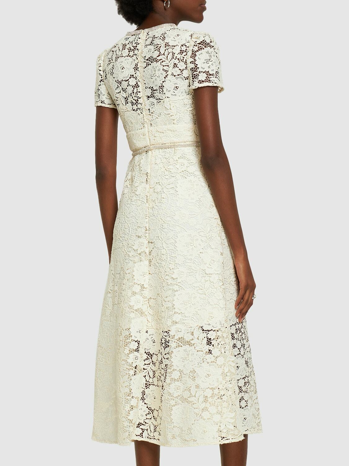 SELF-PORTRAIT - Embellished Lace Midi Dress W/bow Self-Portrait