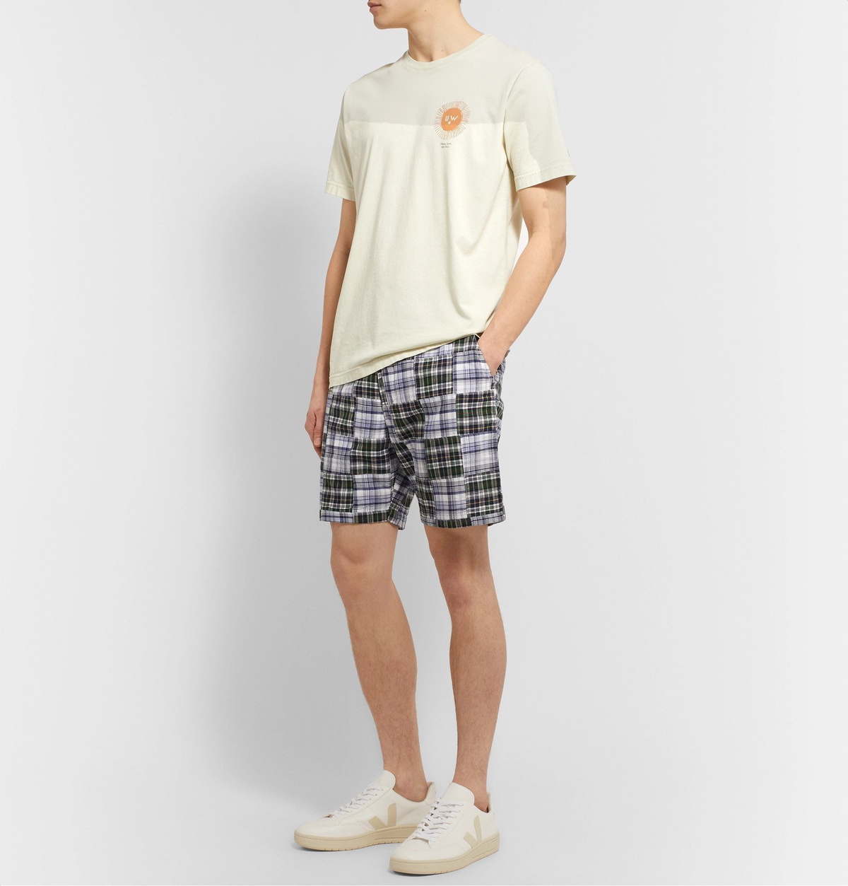 Universal Works - Patchwork Madras Cotton Shorts - Blue Universal Works