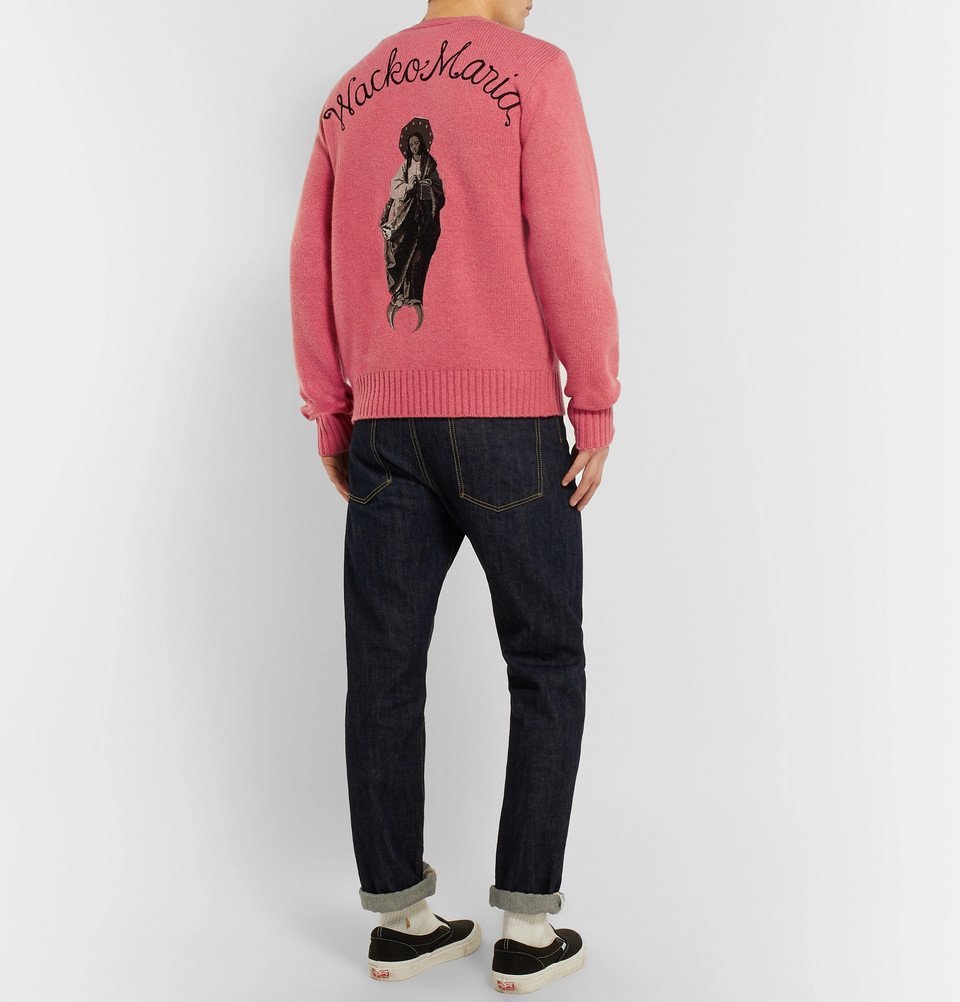 Wacko Maria - Logo-Embroidered Intarsia Wool Cardigan - Men - Pink ...