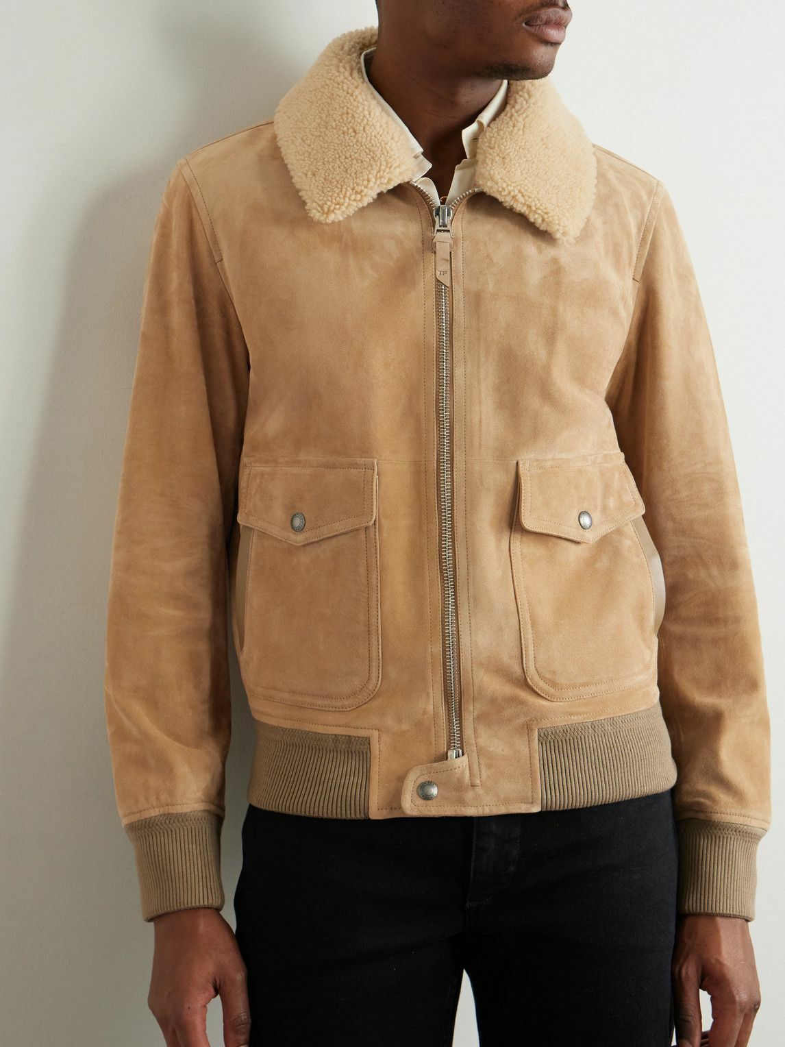 TOM FORD - Shearling-Trimmed Suede Bomber Jacket - Neutrals TOM FORD