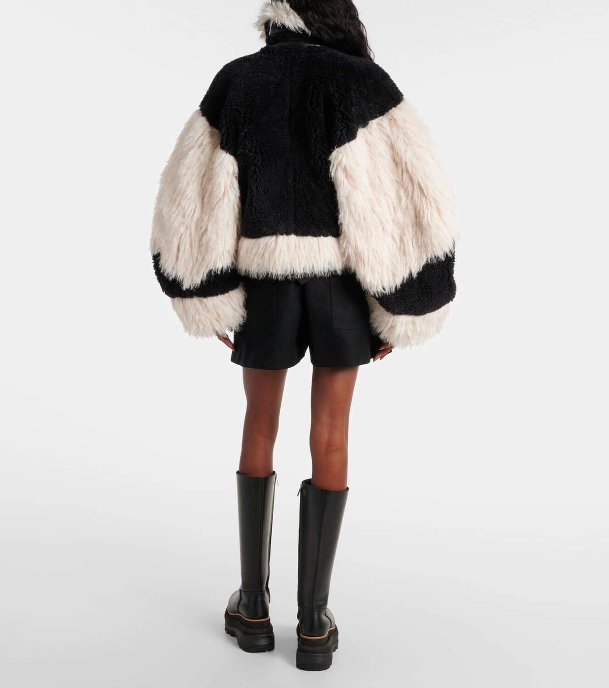 Sacai Oversized faux fur-trimmed wool jacket Sacai