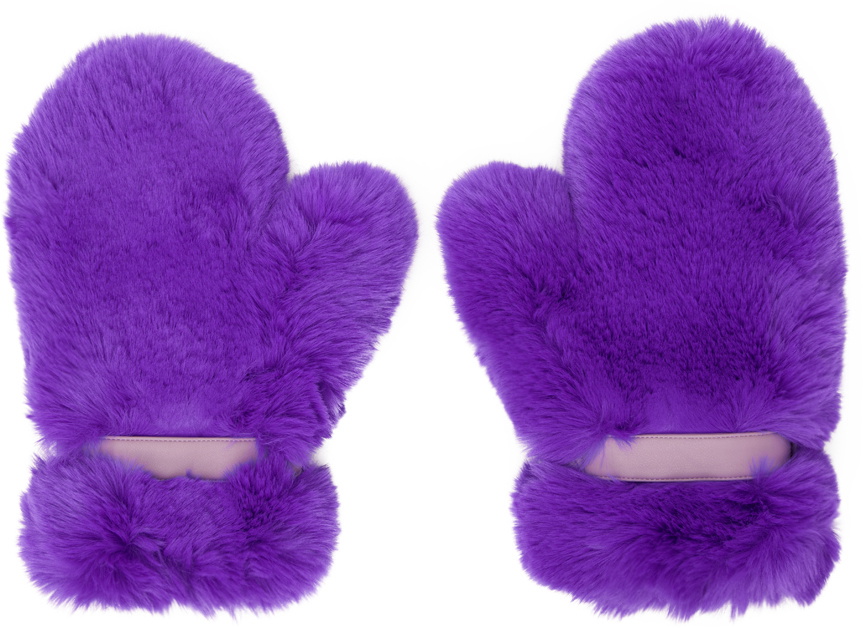 Acne Studios Purple Fluffy Buckle Mittens Acne Studios