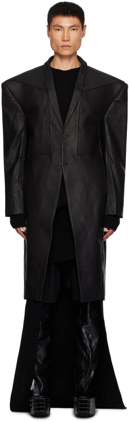 Rick Owens Black Edfu Leather Coat Rick Owens