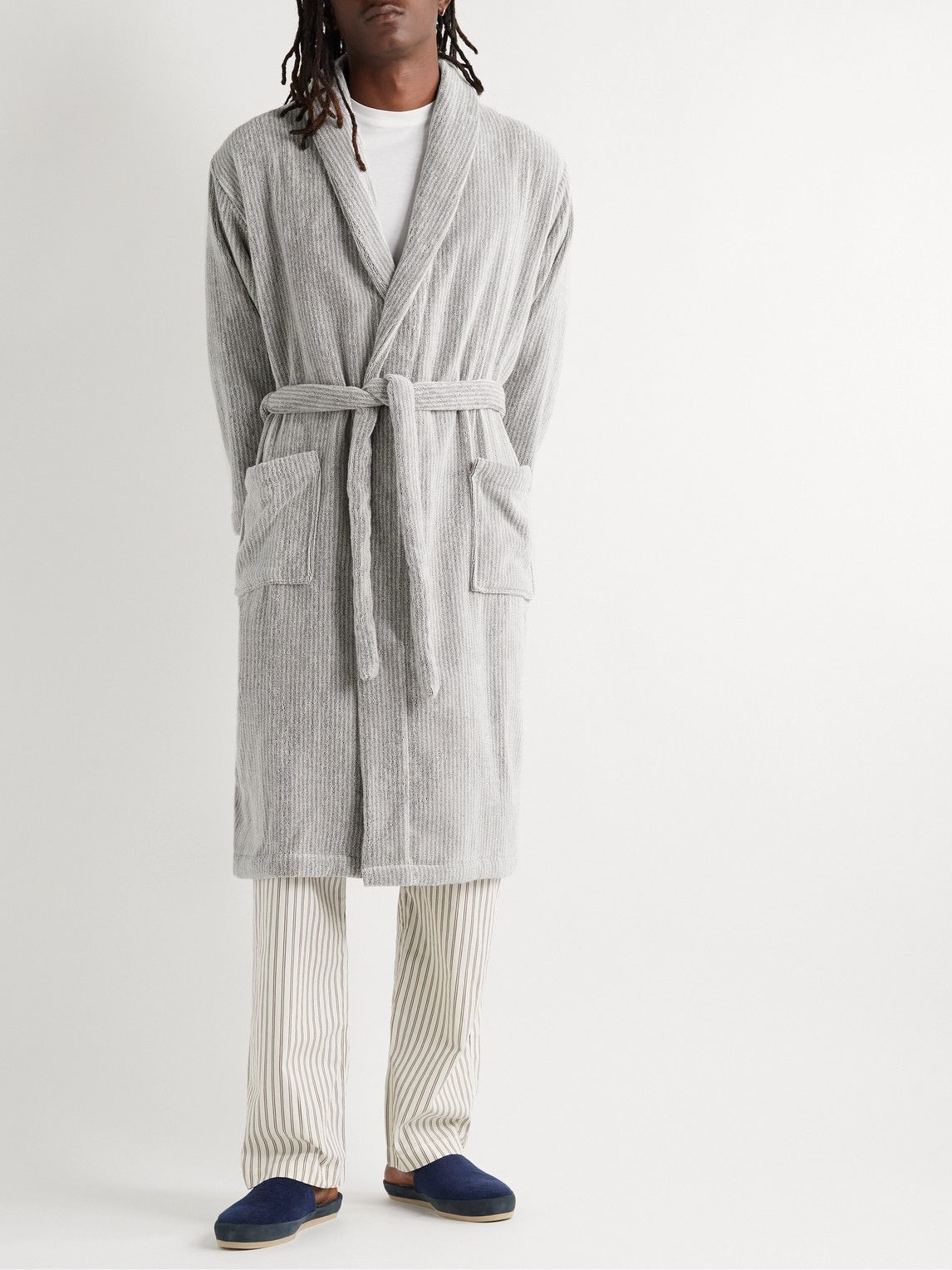 Cleverly Laundry - Striped Cotton-Terry Robe - Gray Cleverly Laundry