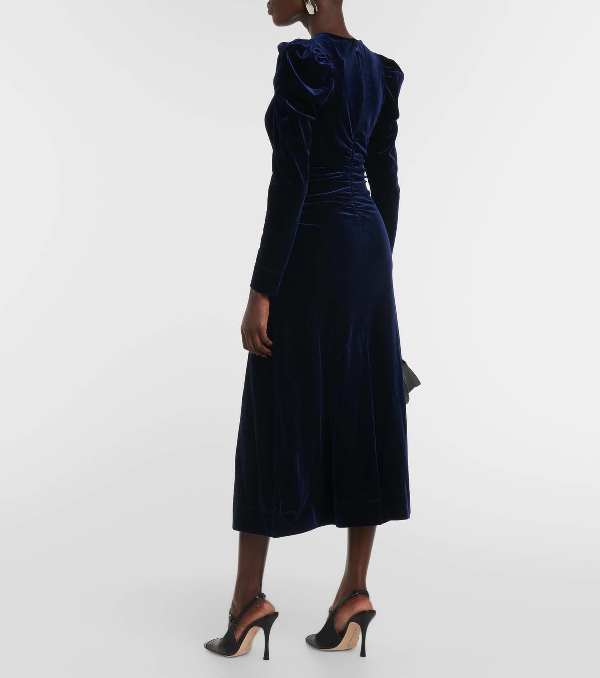 Ganni Ruched velvet midi dress GANNI
