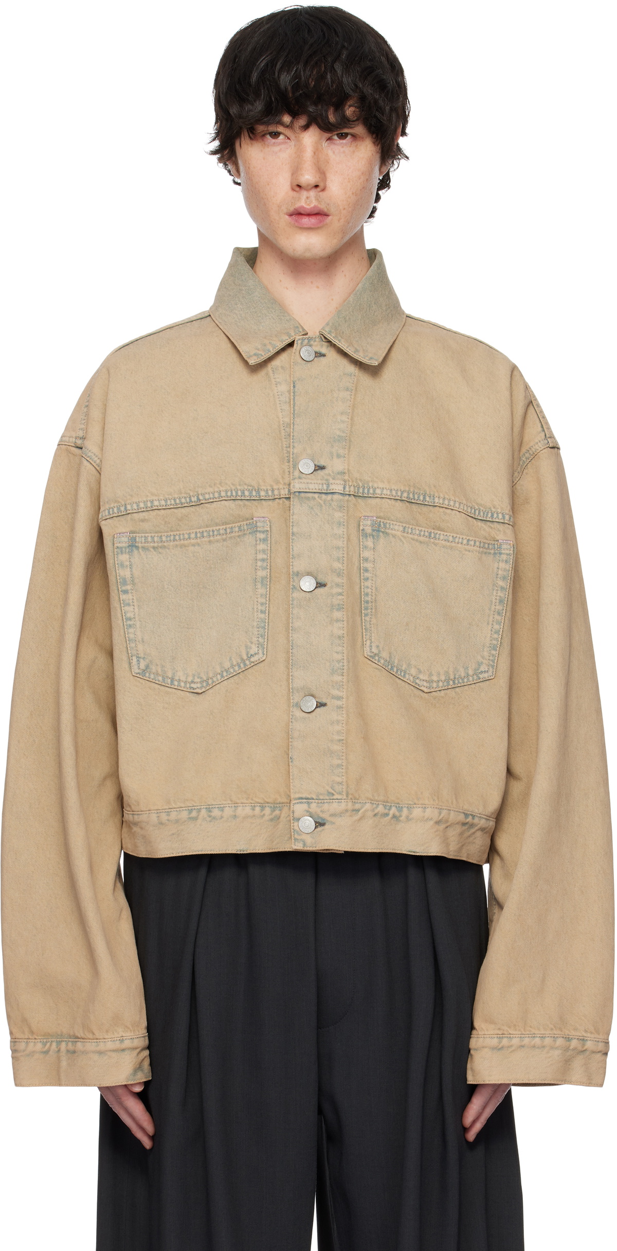 Acne Studios Brown Oversized Cropped Fit Denim Jacket Acne Studios