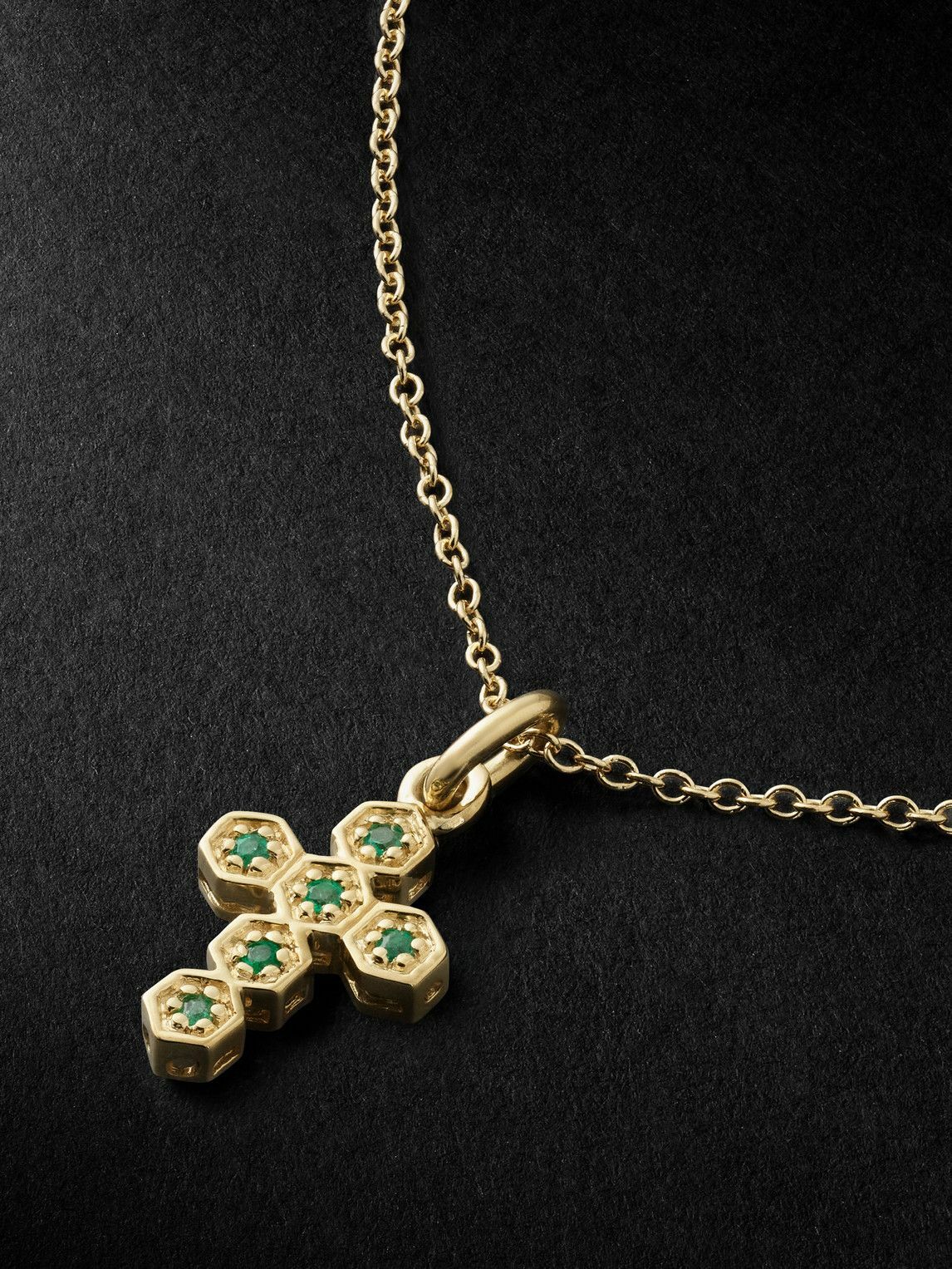 KOLOURS JEWELRY - Hexagon Cross Mini Gold Emerald Necklace KOLOURS JEWELRY