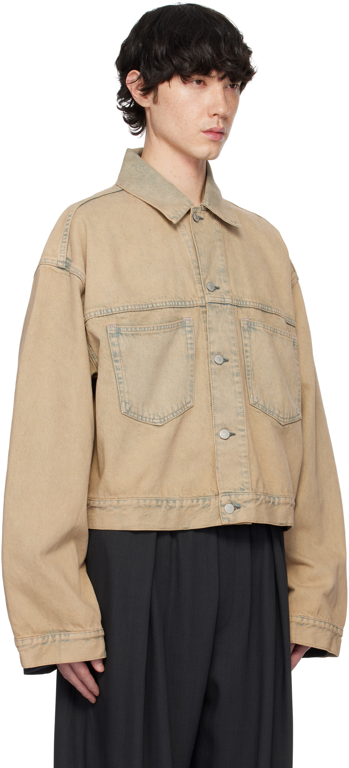 Acne Studios Brown Oversized Cropped Fit Denim Jacket Acne Studios