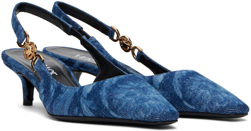 Versace Blue Barocco Denim Heels Versace
