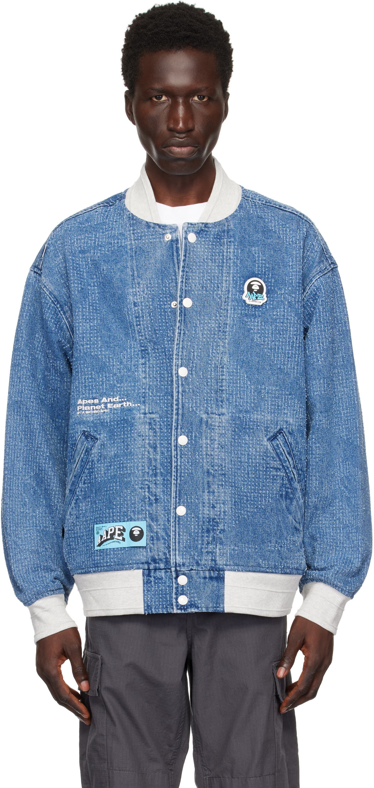 AAPE by A Bathing Ape Blue Lightweight Denim Bomber Jacket AAPE by A ...