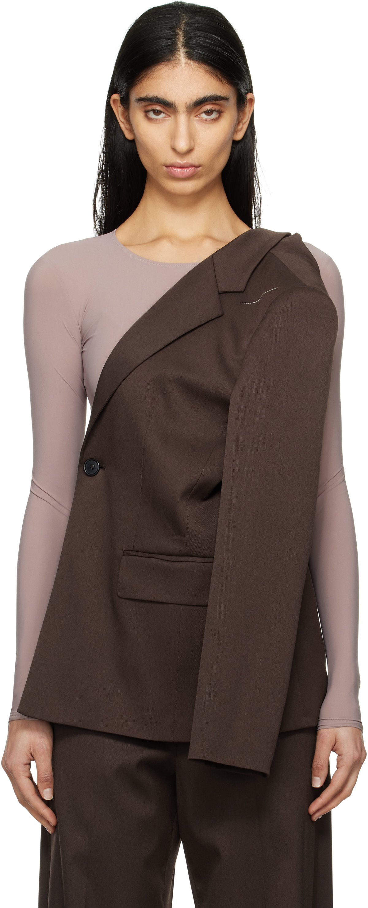 MM6 Maison Margiela Brown Twist Suit Blazer MM6 Maison Margiela