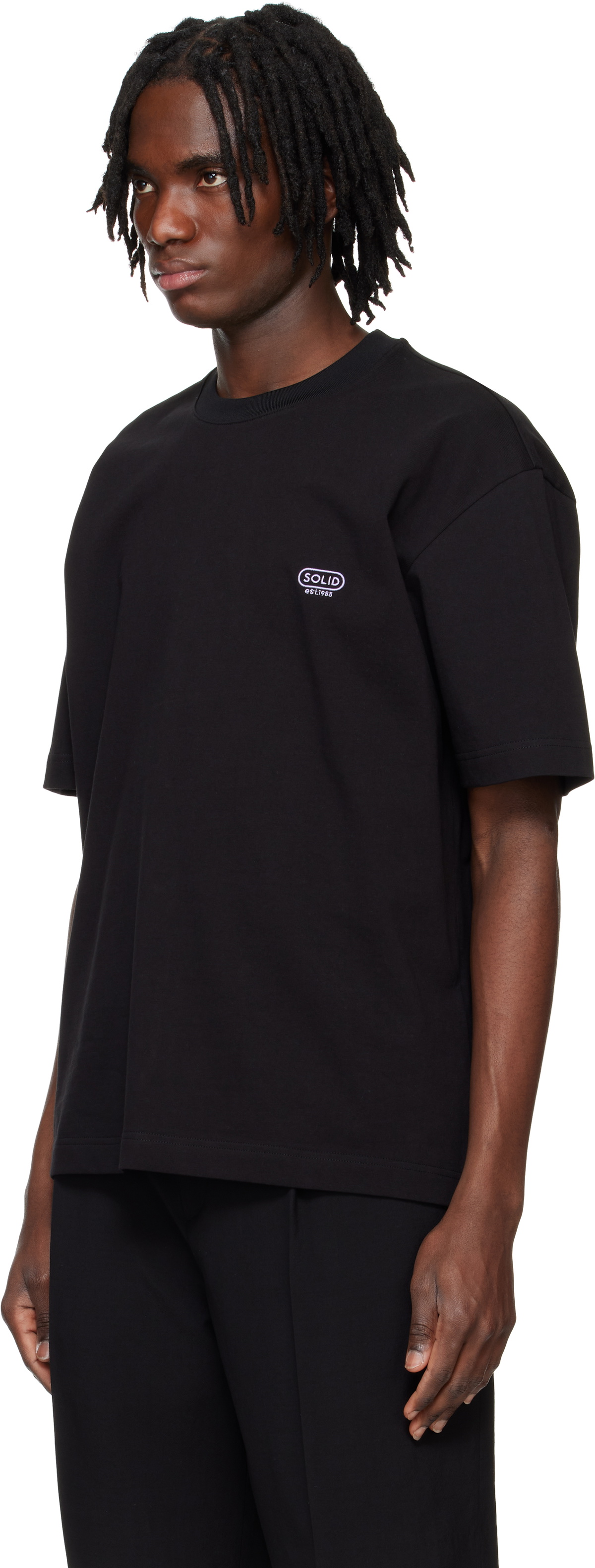 Solid Homme Black Embroidered Logo T-shirt Solid Homme