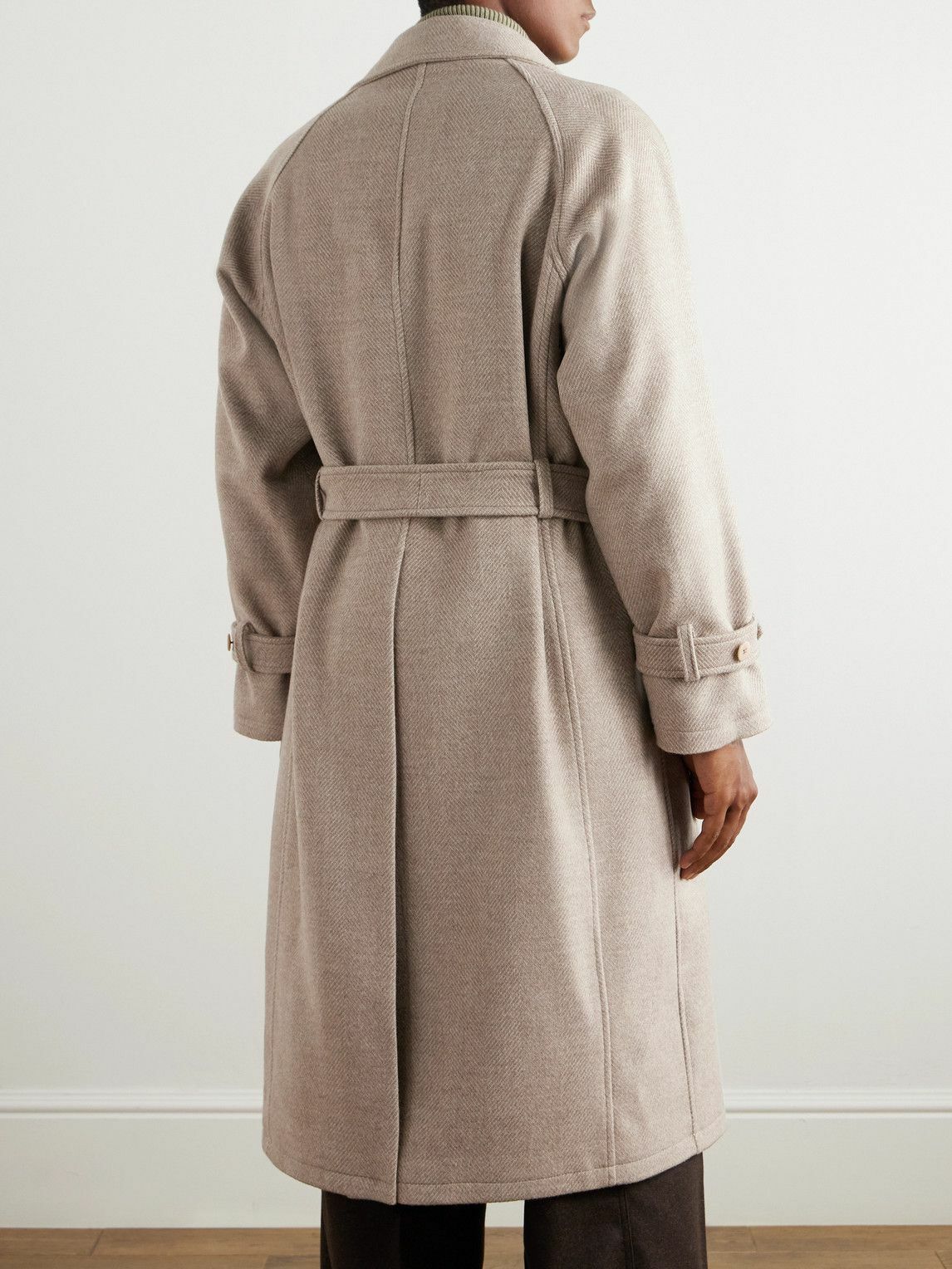 Stòffa - Belted Herringbone Wool Coat - Neutrals STÒFFA