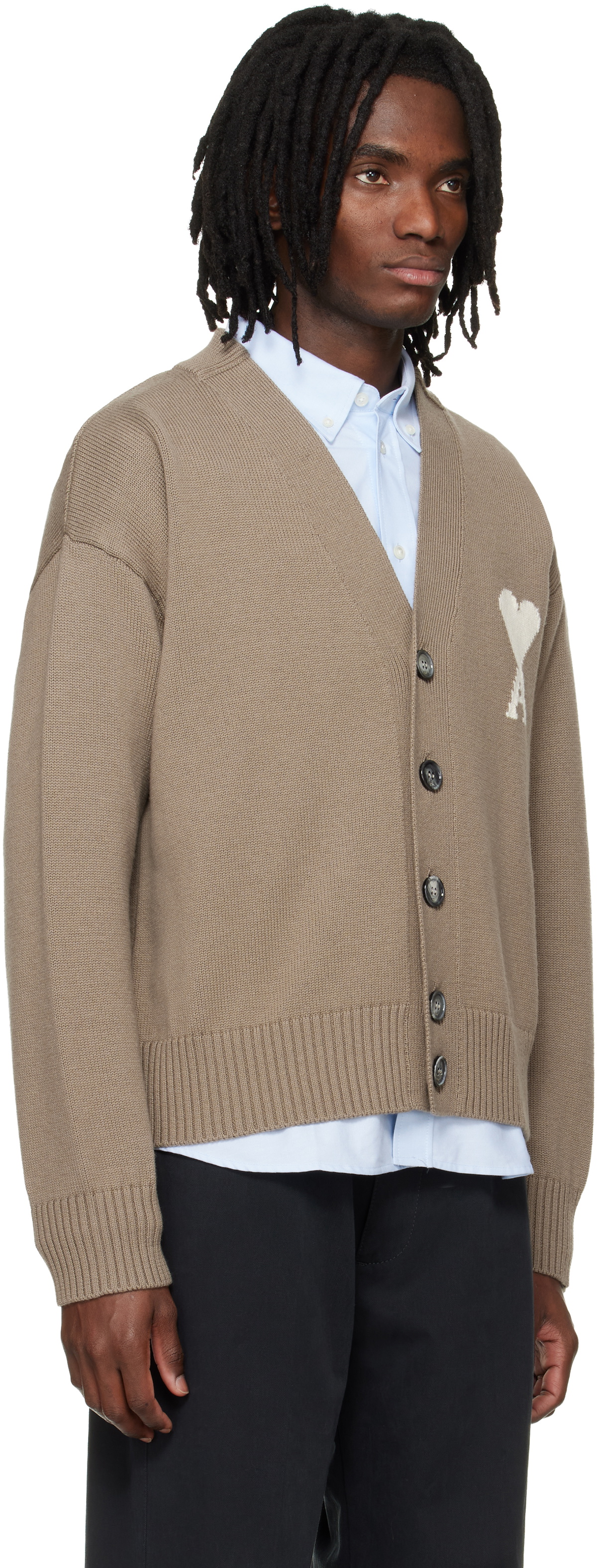 AMI Paris Beige Wool Ami de Coeur Cardigan AMI
