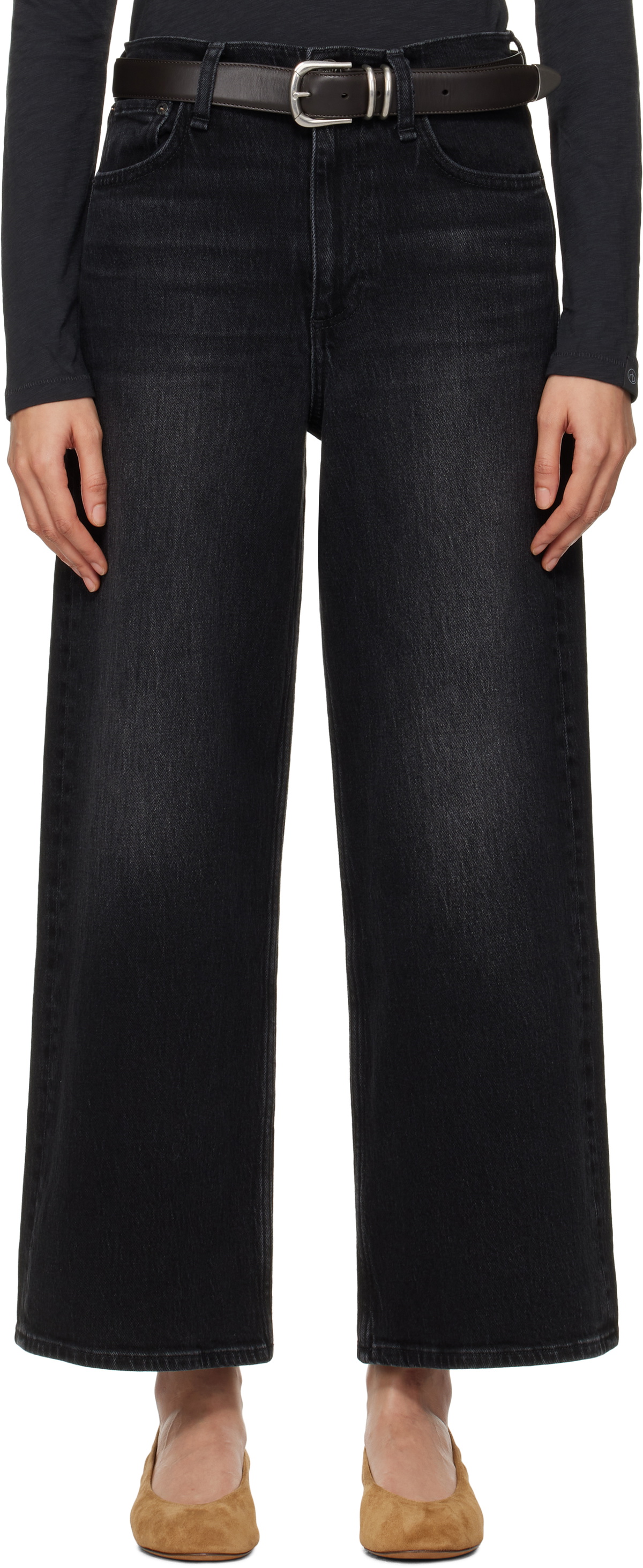 rag & bone Black 'The Andi' High-Rise Ankle Wide Leg Jeans Rag and Bone