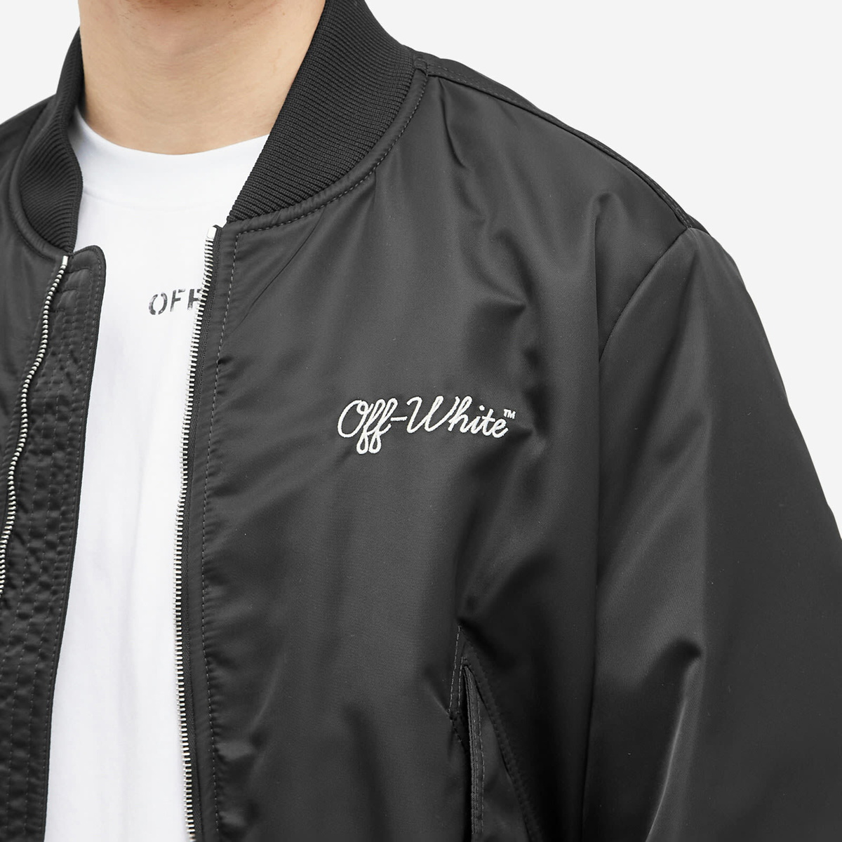 Off-White Men's Script Nylon Varsity Bomber Jacket in Black Off-White