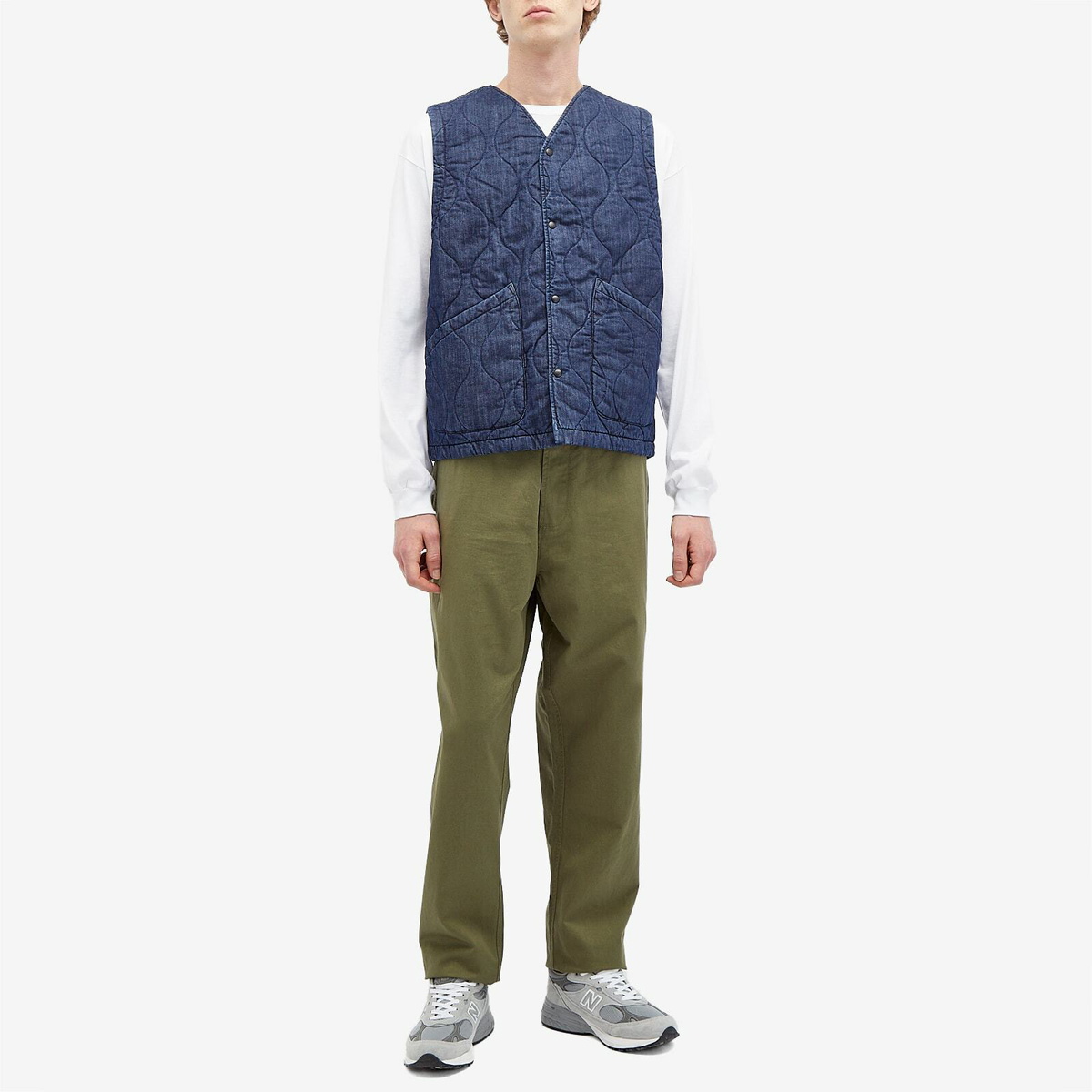 Universal Works Men's Quilted Denim Weekend Gilet in Indigo Universal Works