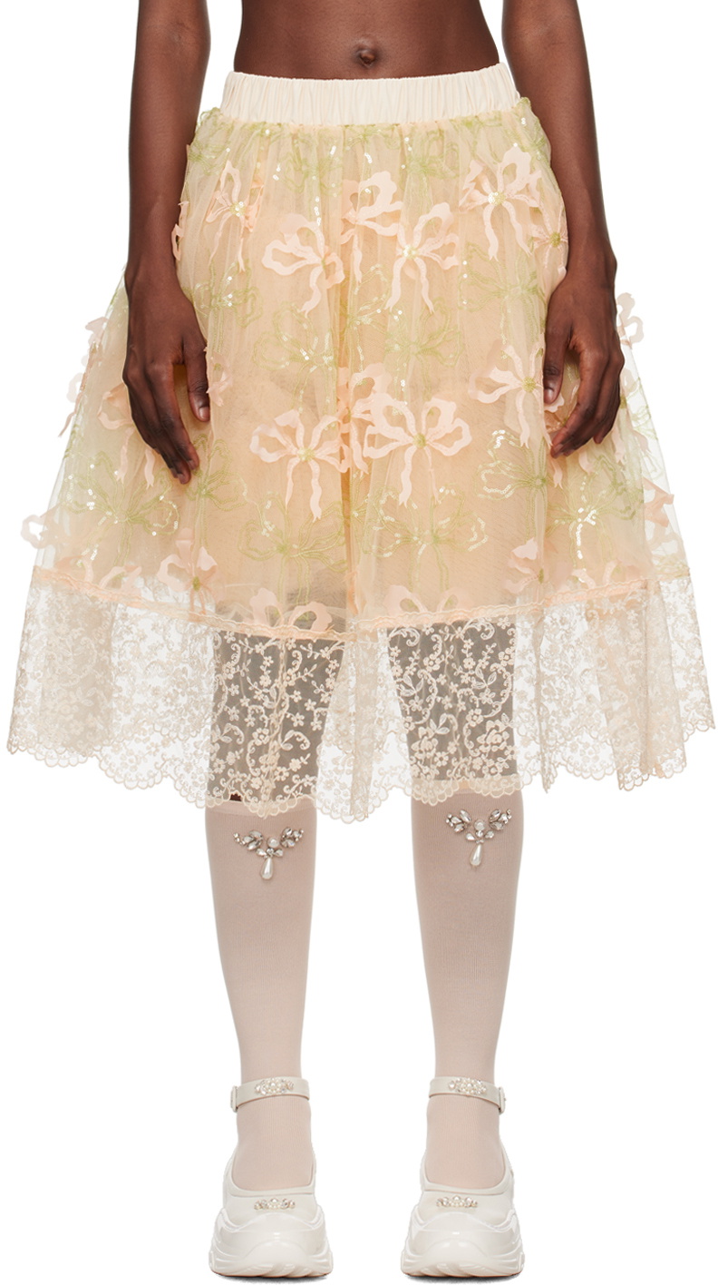 Simone Rocha Pink Sequinned Midi Skirt Simone Rocha