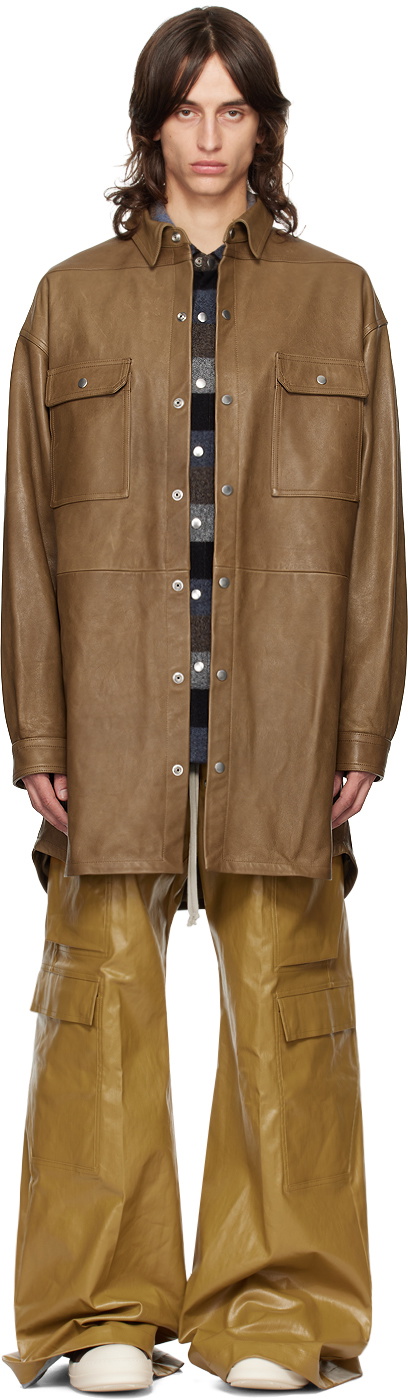 Rick Owens Khaki Porterville Oversized Leather Shirt Rick Owens