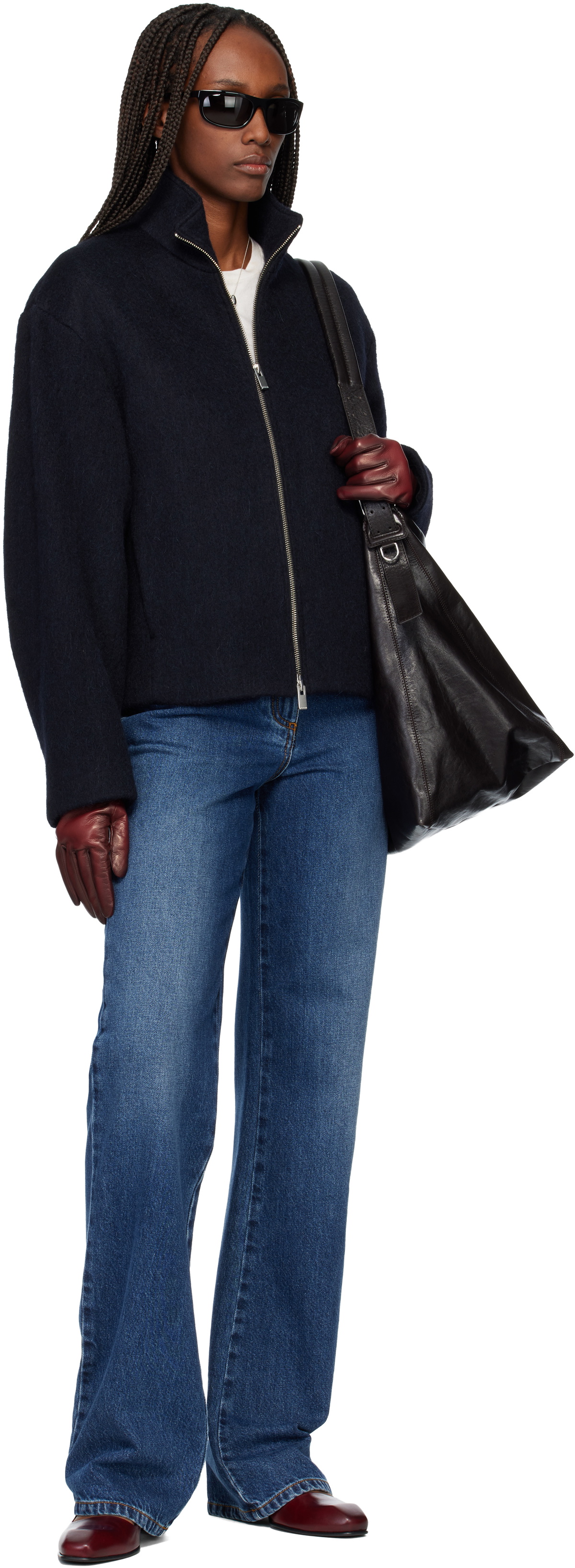 TONYWACK Navy Wool Alpaca Zippered Jacket Tonywack