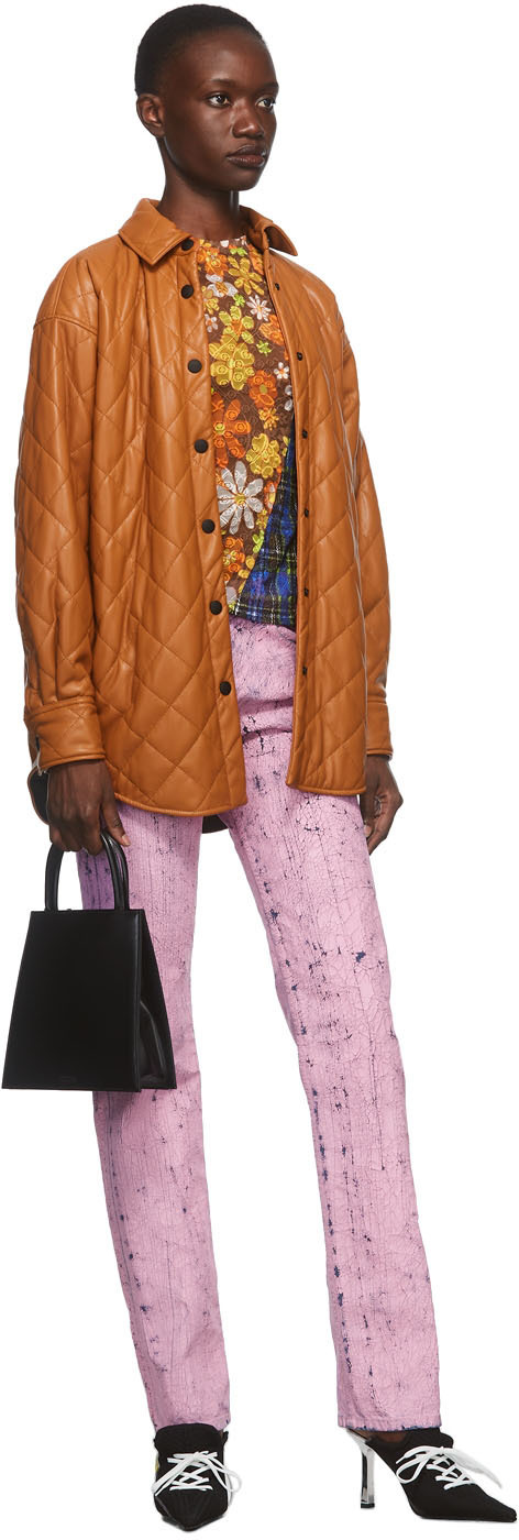 MSGM Tan Quilted Faux-Leather Jacket MSGM