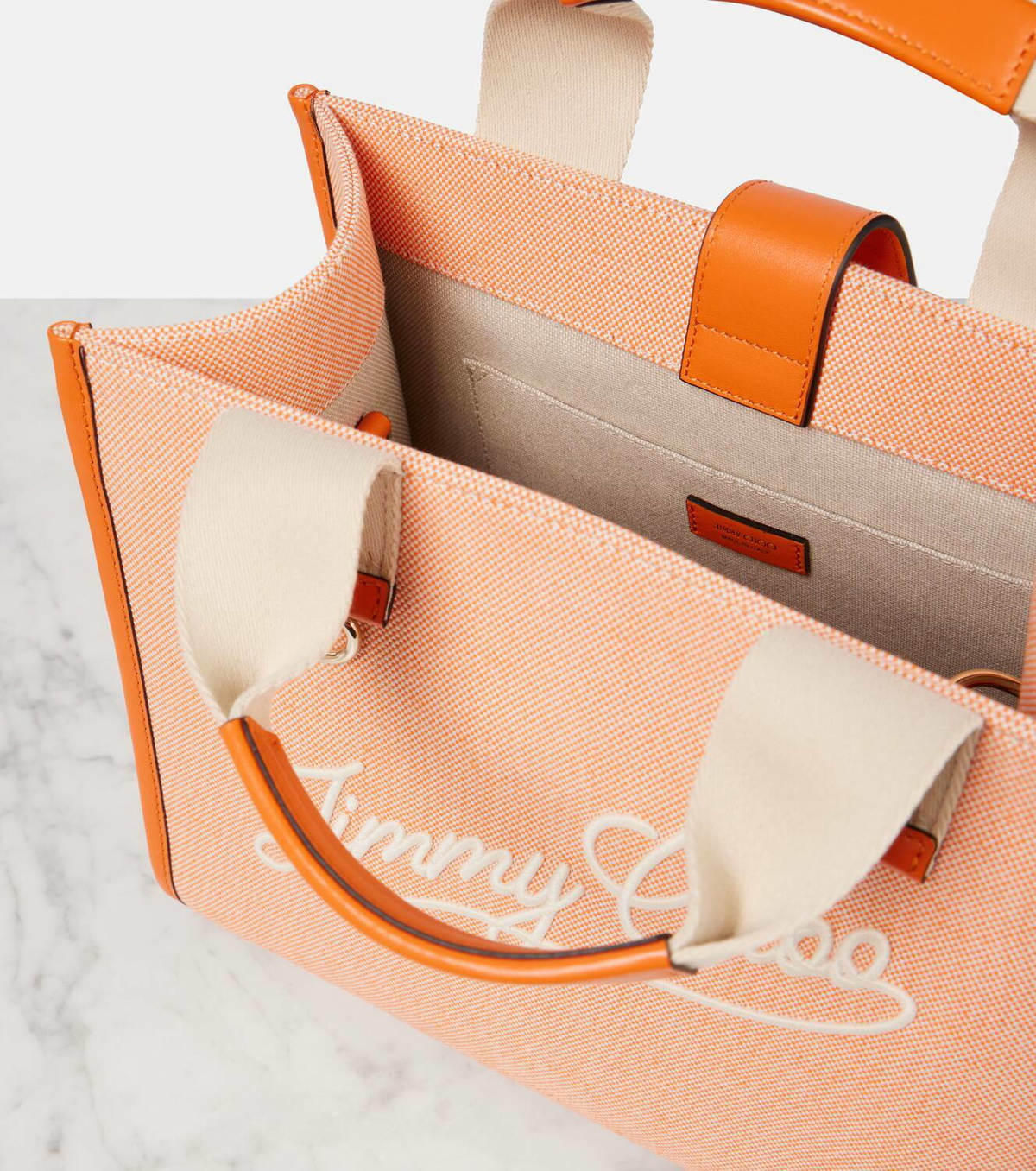 Jimmy Choo Logo leather-trimmed canvas tote bag Jimmy Choo