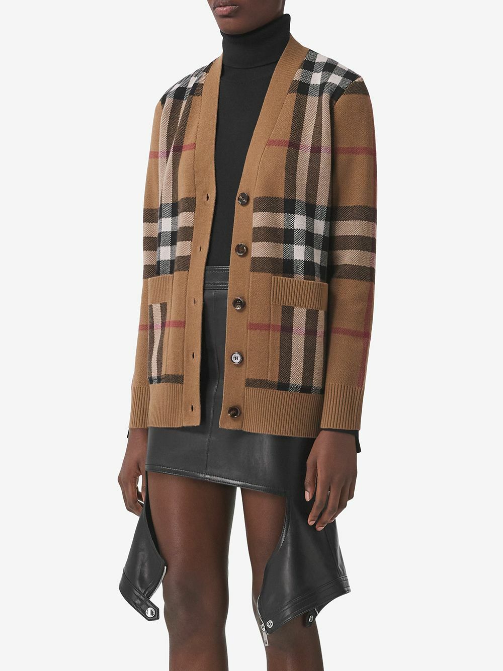BURBERRY - Check Motif Wool Cardigan Burberry