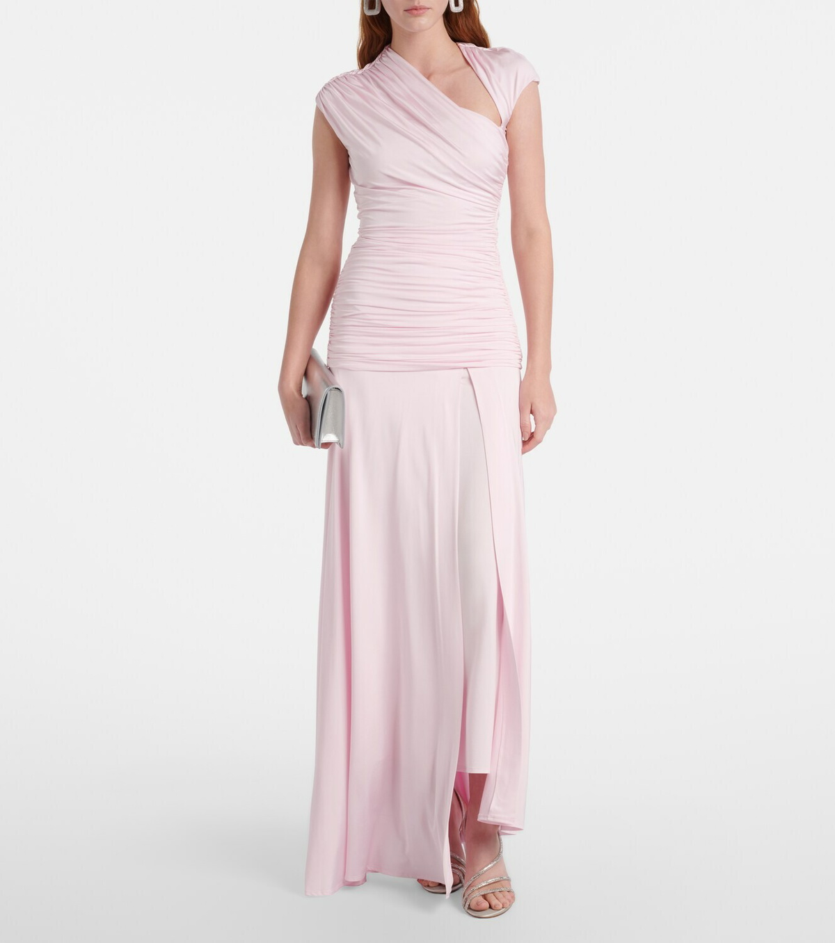 Self-Portrait Ruched asymmetric jersey maxi dress Self-Portrait
