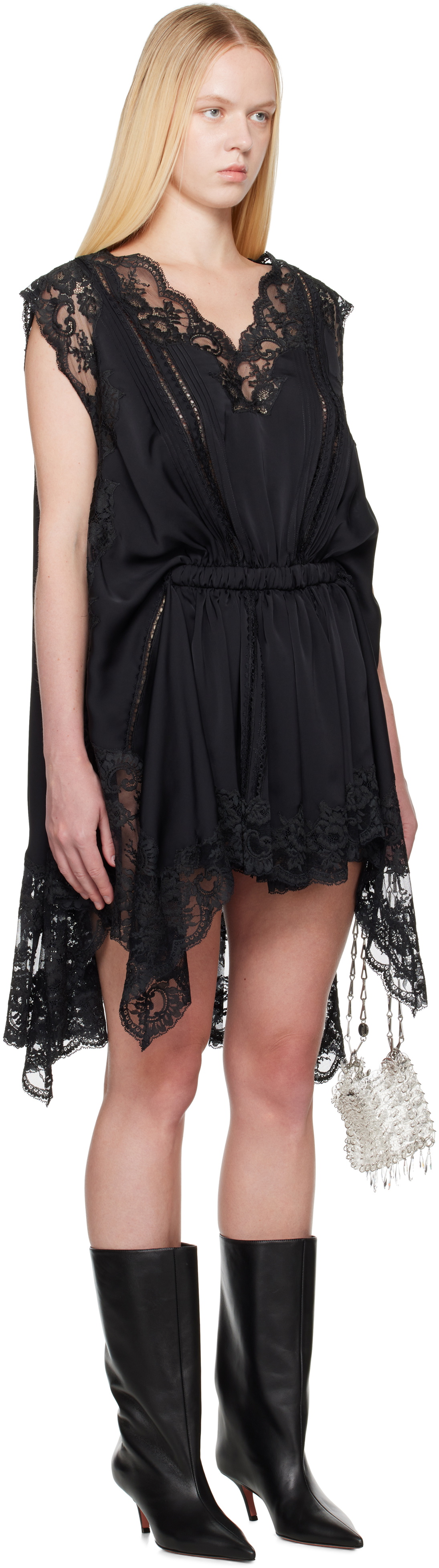 Rabanne Black Lace & Satin Minidress Paco Rabanne