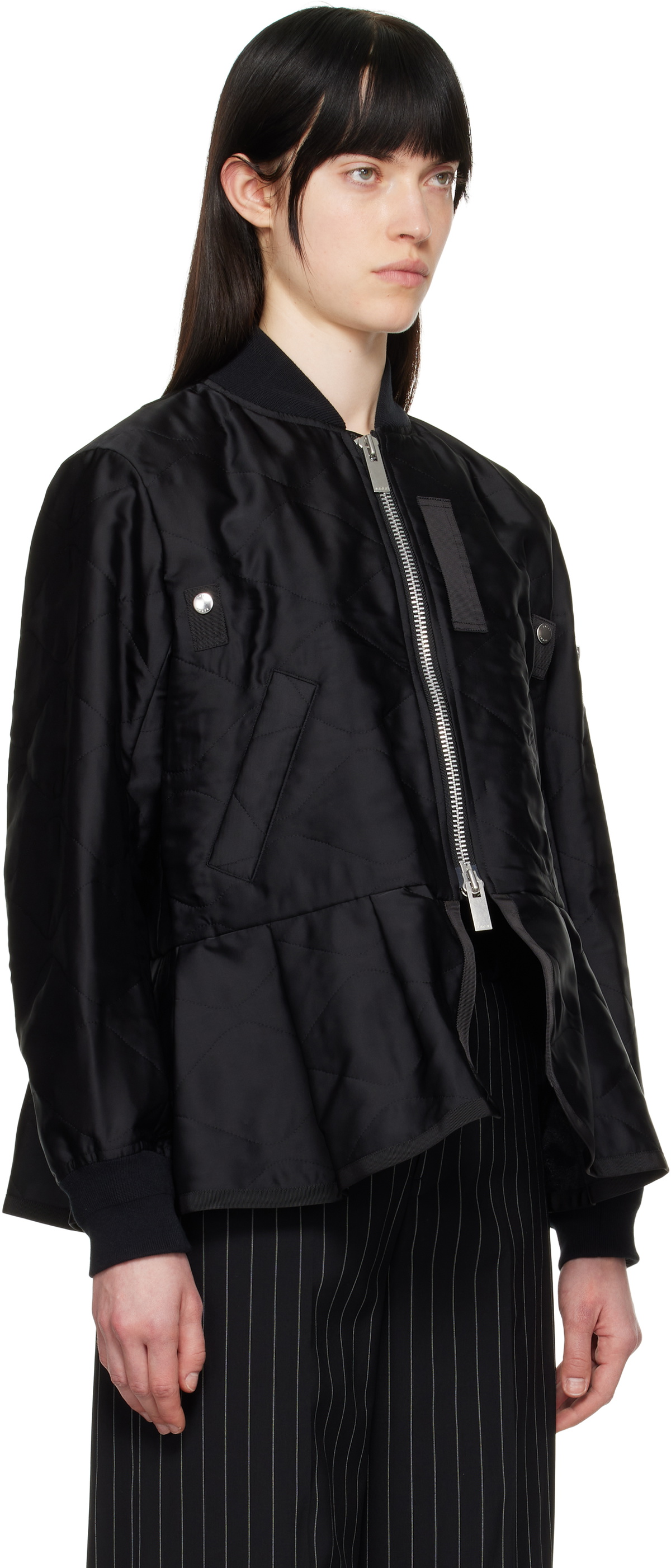 sacai Black Quilted Satin Bomber Jacket Sacai