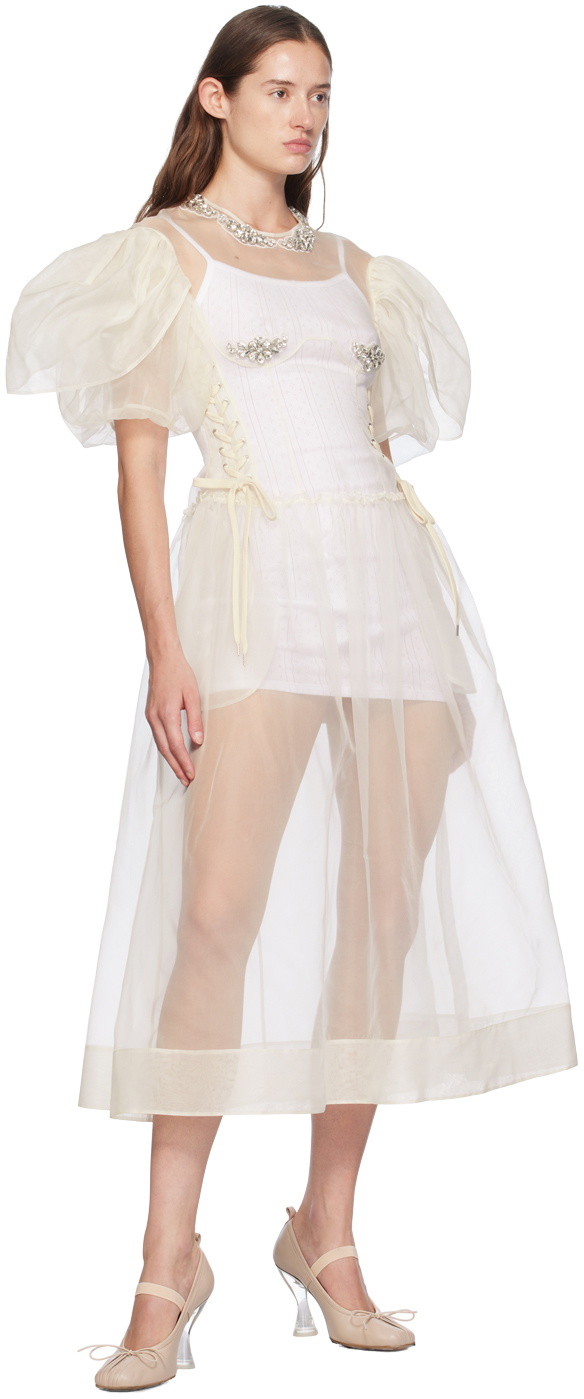 Simone Rocha Off-White Embellished Petal Sleeve Maxi Dress Simone Rocha