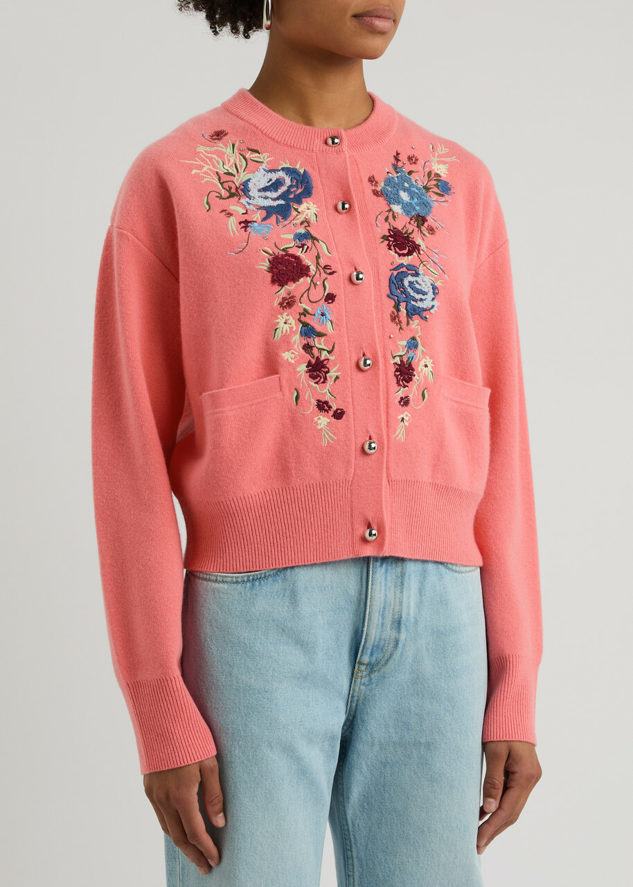 Rabanne Floral-embroidered Wool-blend Cardigan Pink Light Paco Rabanne