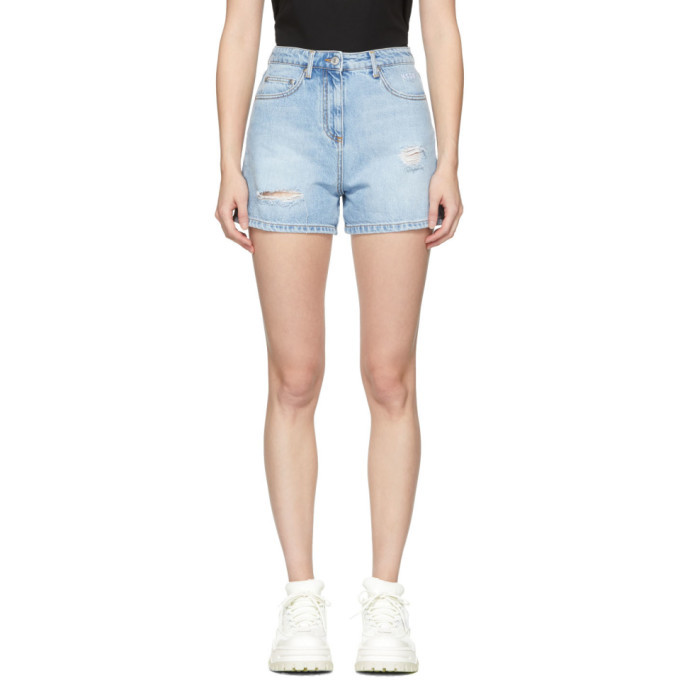 MSGM Blue Denim Logo Shorts MSGM