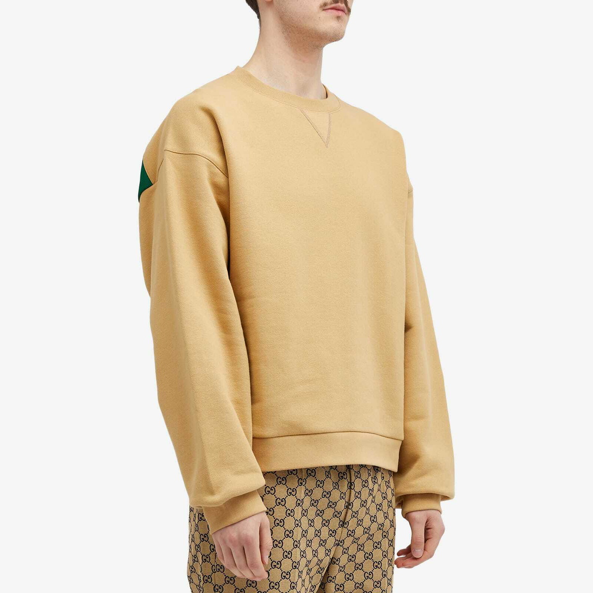 Gucci Men's Tape Crew Neck Sweat in Camel Mix Gucci