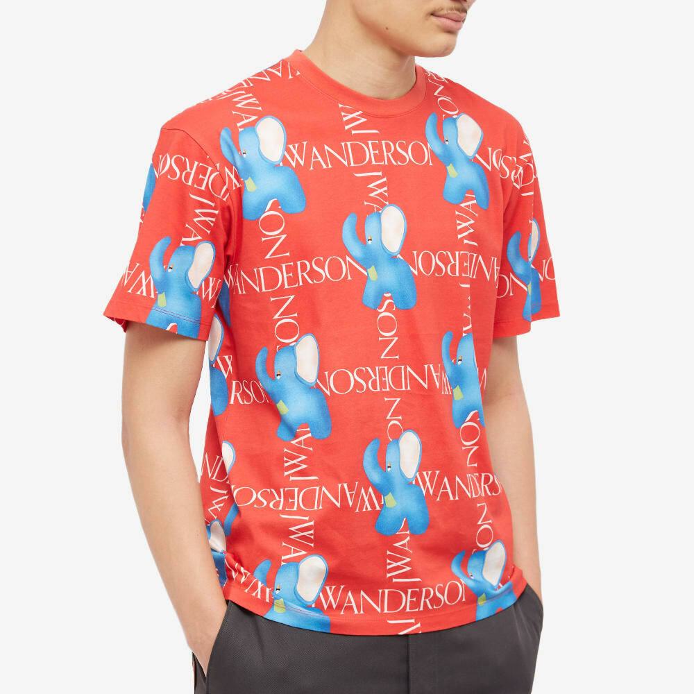JW Anderson Men's Elephant Logo Grid Classic T-Shirt in Red JW Anderson