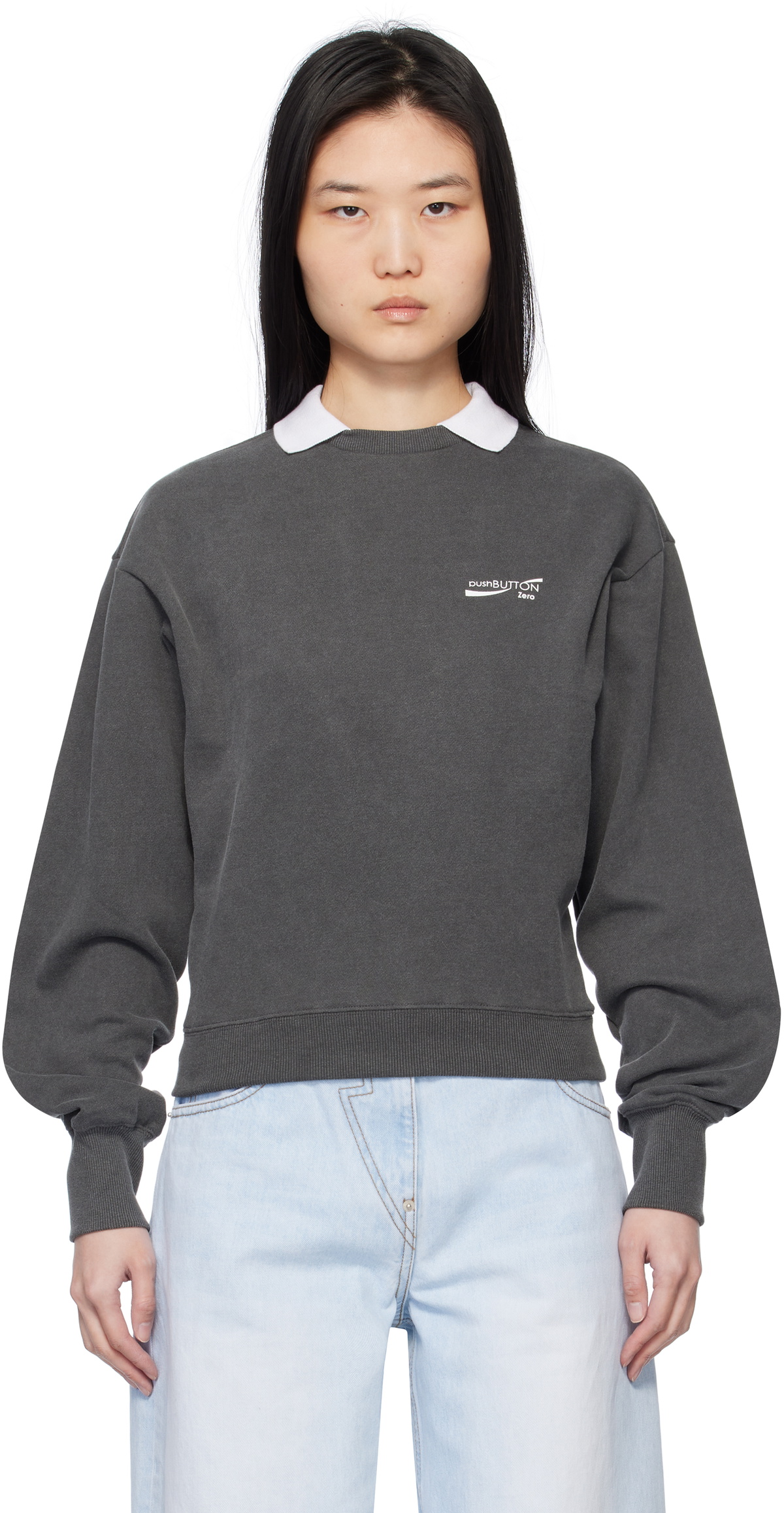 Pushbutton Gray Standard Collar Sweatshirt Pushbutton