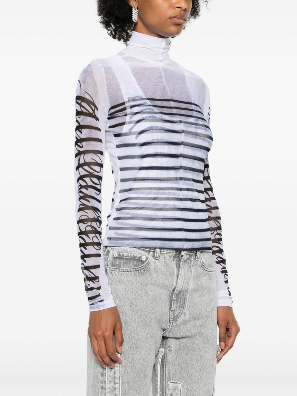Jean Paul Gaultier White Striped Mesh Top Jean Paul Gaultier