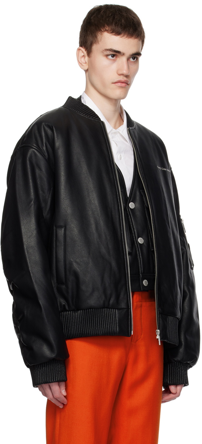 Feng Chen Wang Black Printed Faux-Leather Vest & Bomber Jacket Feng Chen Wang